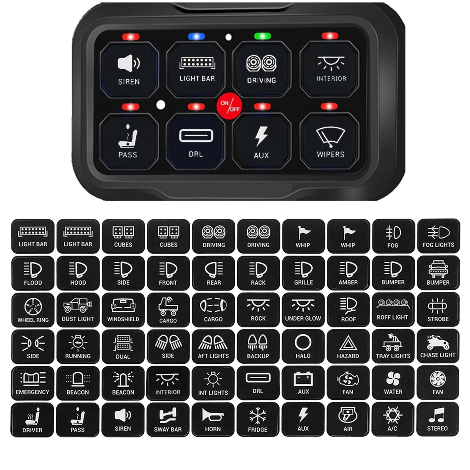 4WD RV Marine Switch Stickers Black Icons 120 Labels Waterproof for Car ...