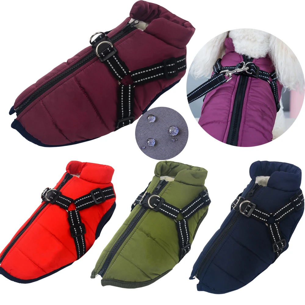 Waterproof-Pet-Dog-Jacket-With-Harness-Winter-Warm-Dog-Clothes-For ...