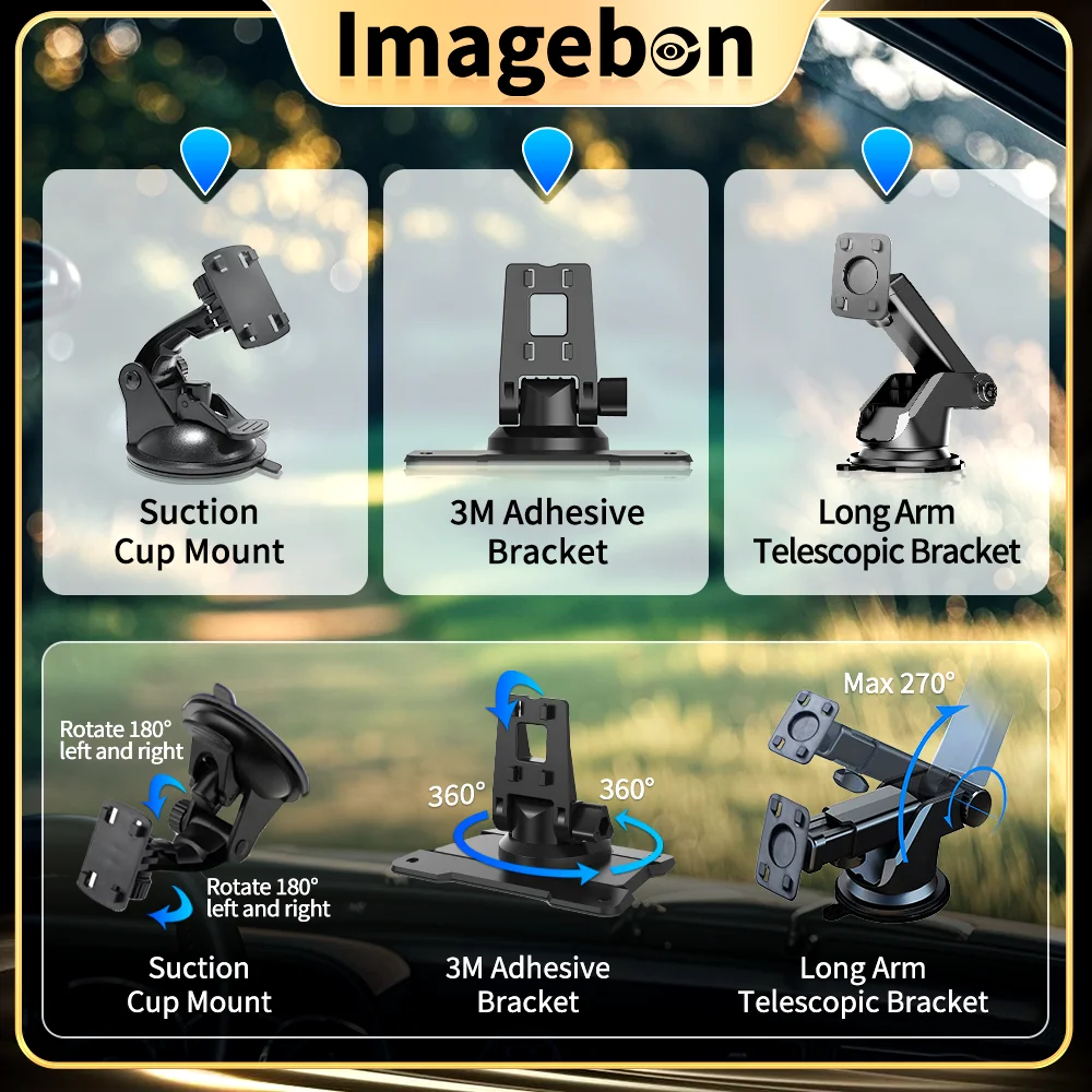 Imagebon Dash Cam Holder Suction Cup 3M Sticker Bracket 4 Corner Buckle ...