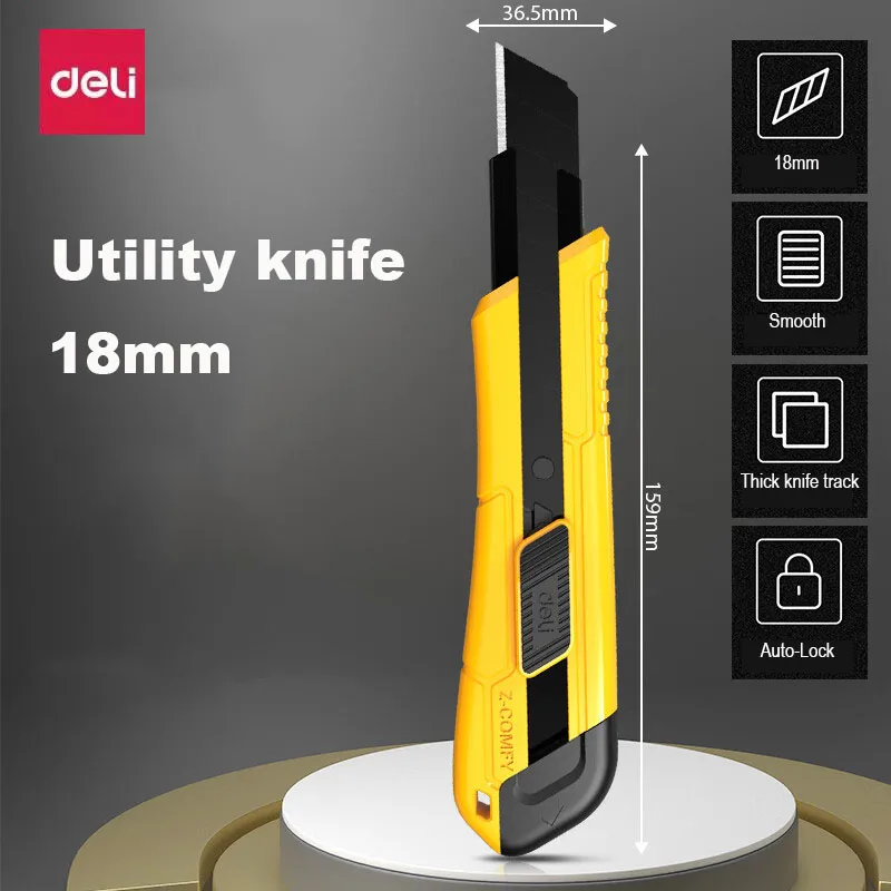 Deli-Large-Utility-Knife-Retractable-Auto-Lock-SK4-Metal-Carbon-Steel ...
