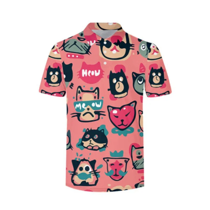 3D Printed Funny Cartoon Cat Polo Shirt For Men Cute Animal Pattern T ...