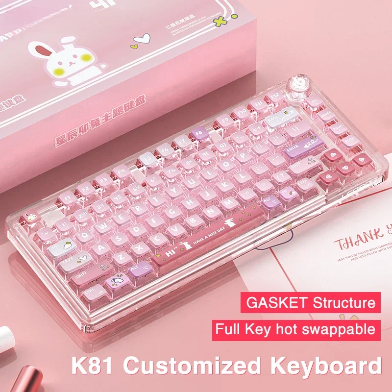 MiFuny-Bluetooth-Pink-Mechanical-Keyboard-81Key-Hot-swap-RGB-Wireless ...