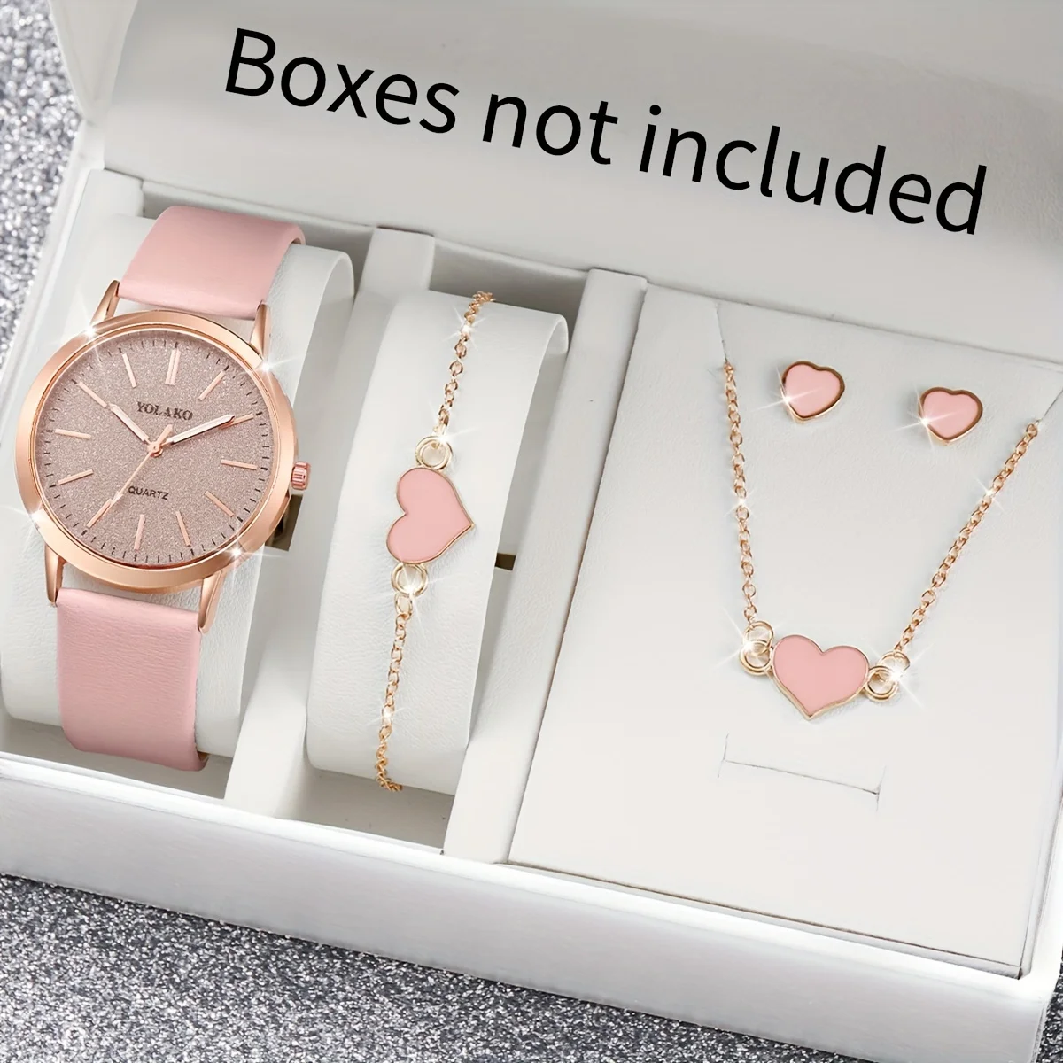 Romantic-Pink-Heart-Charm-Watch-Jewelry-Set-5pcs-Casual-Quartz-Analog ...