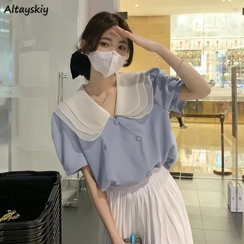 여성용 프릴 패치워크 셔츠 올 매치 프렌치 스타일 기질 젊은 캐주얼 헐렁한 우아한 스트리트웨어 달콤하고 시크한 부드러움