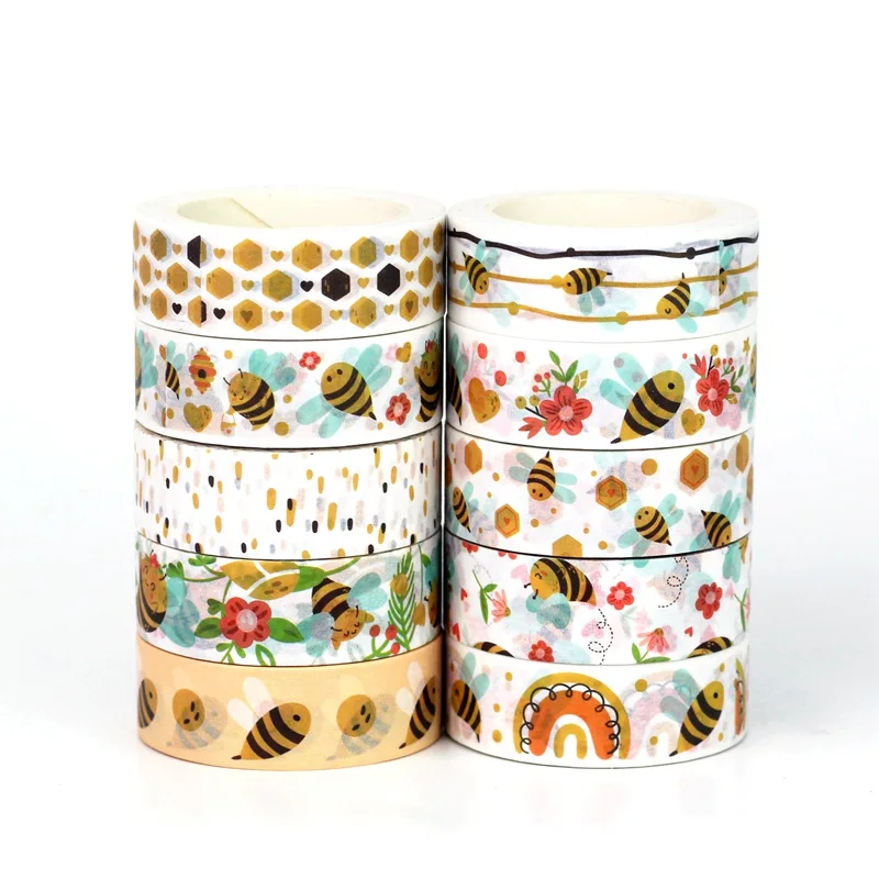 NEW-1PC-10M-Decor-Bees-Mushrooms-Floral-Leaves-Washi-Tape-Set ...