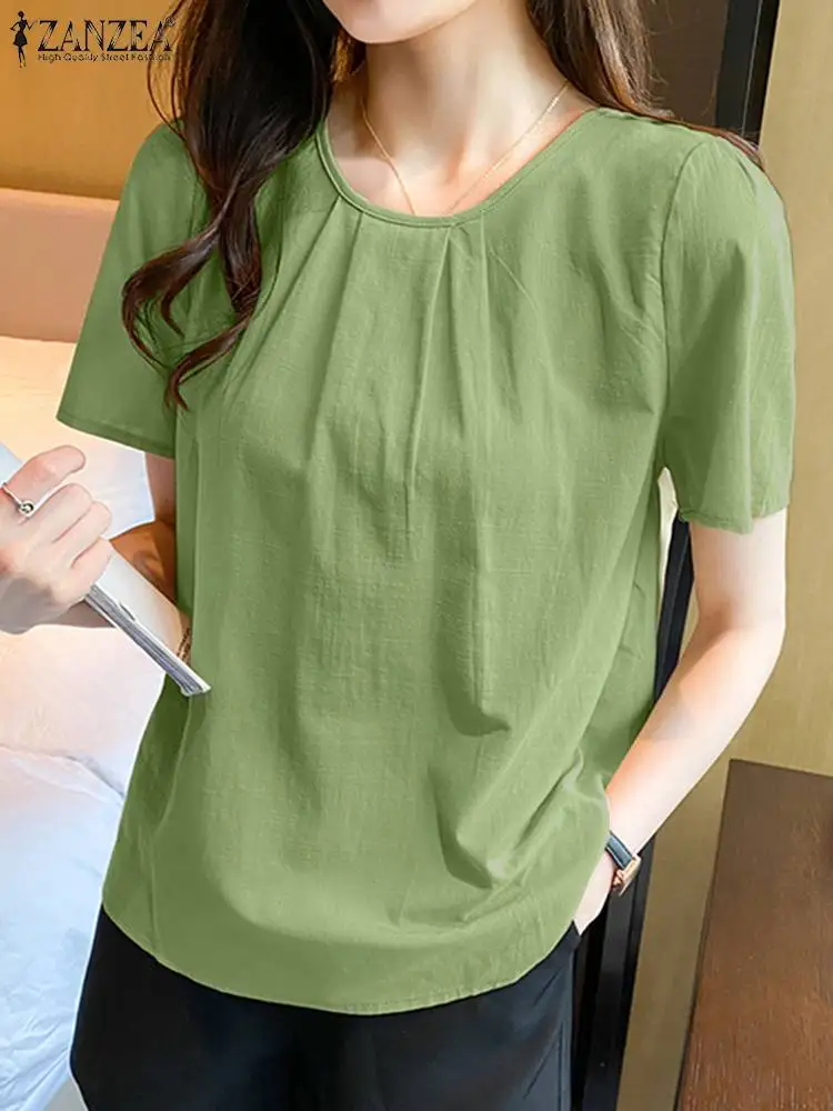 Summer-Short-Sleeve-Office-Work-Blouse-Women-Elegant-Solid-Shirt-ZANZEA ...