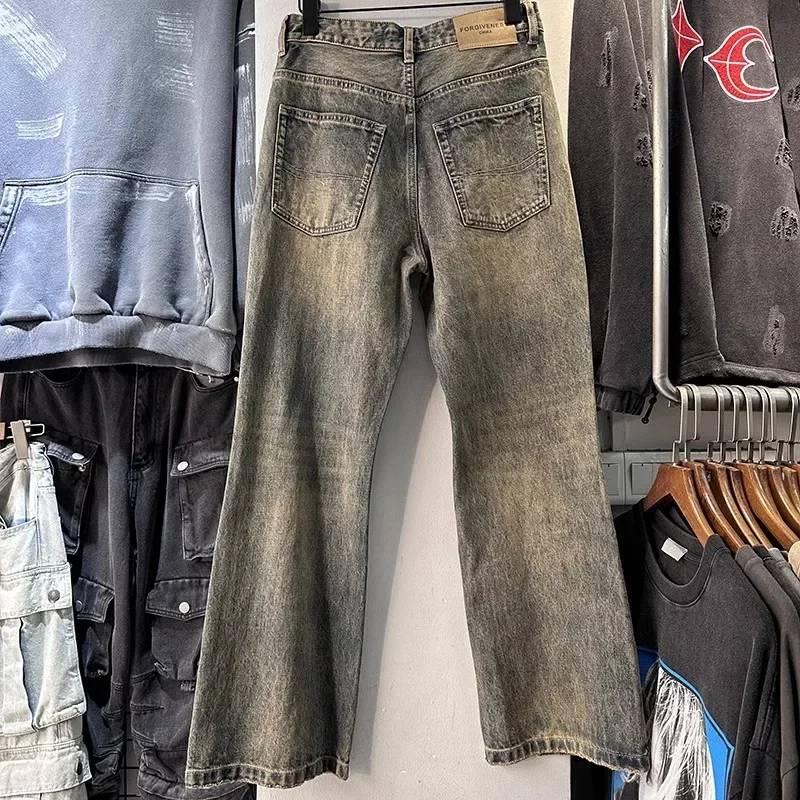Good-Quality-Washed-Vintage-Distressed-Yellow-Jeans-Pants-Men-Hip-Hop ...