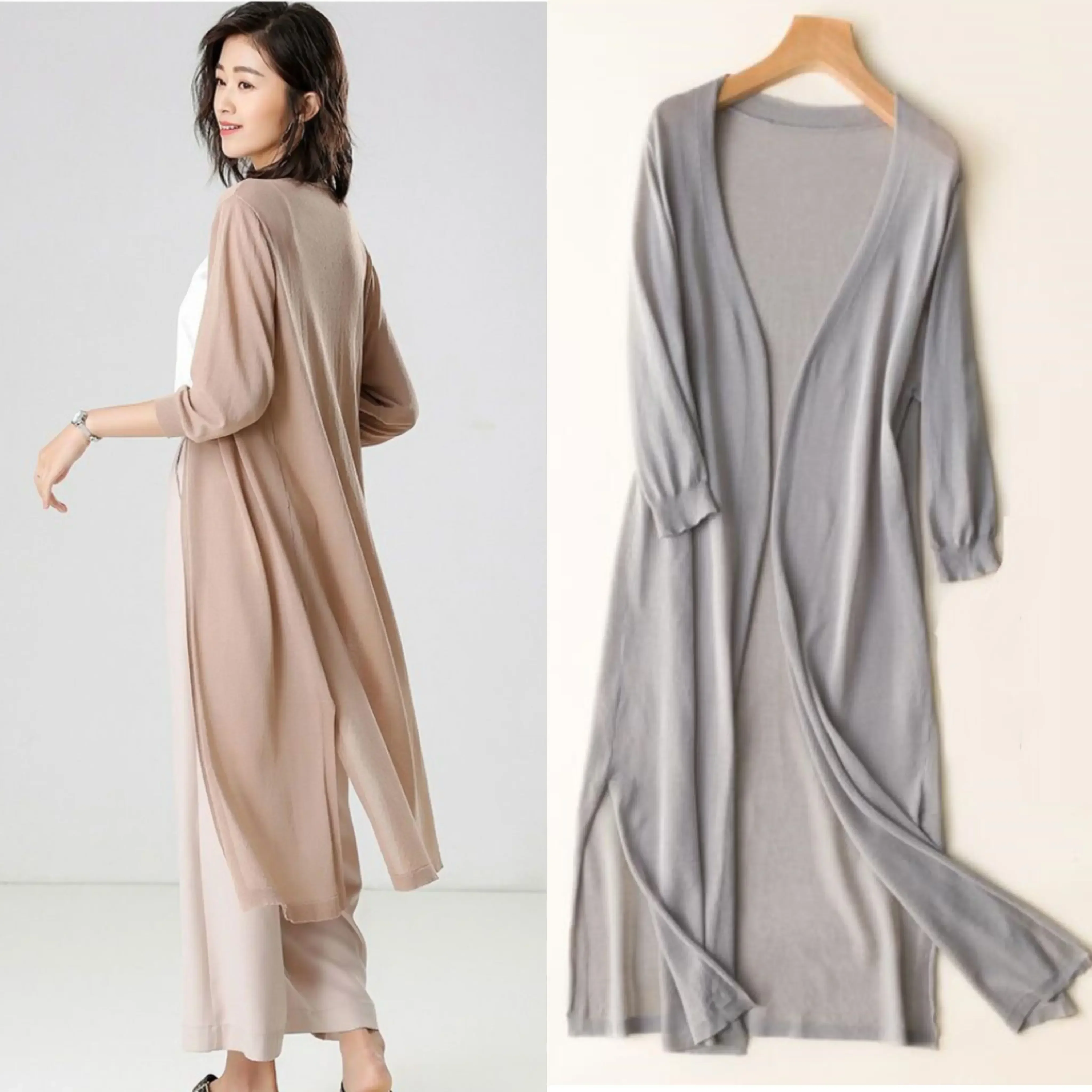 New-Women-Long-Cardigan-Poncho-Summer-Autumn-Thin-Silk-Knitted ...