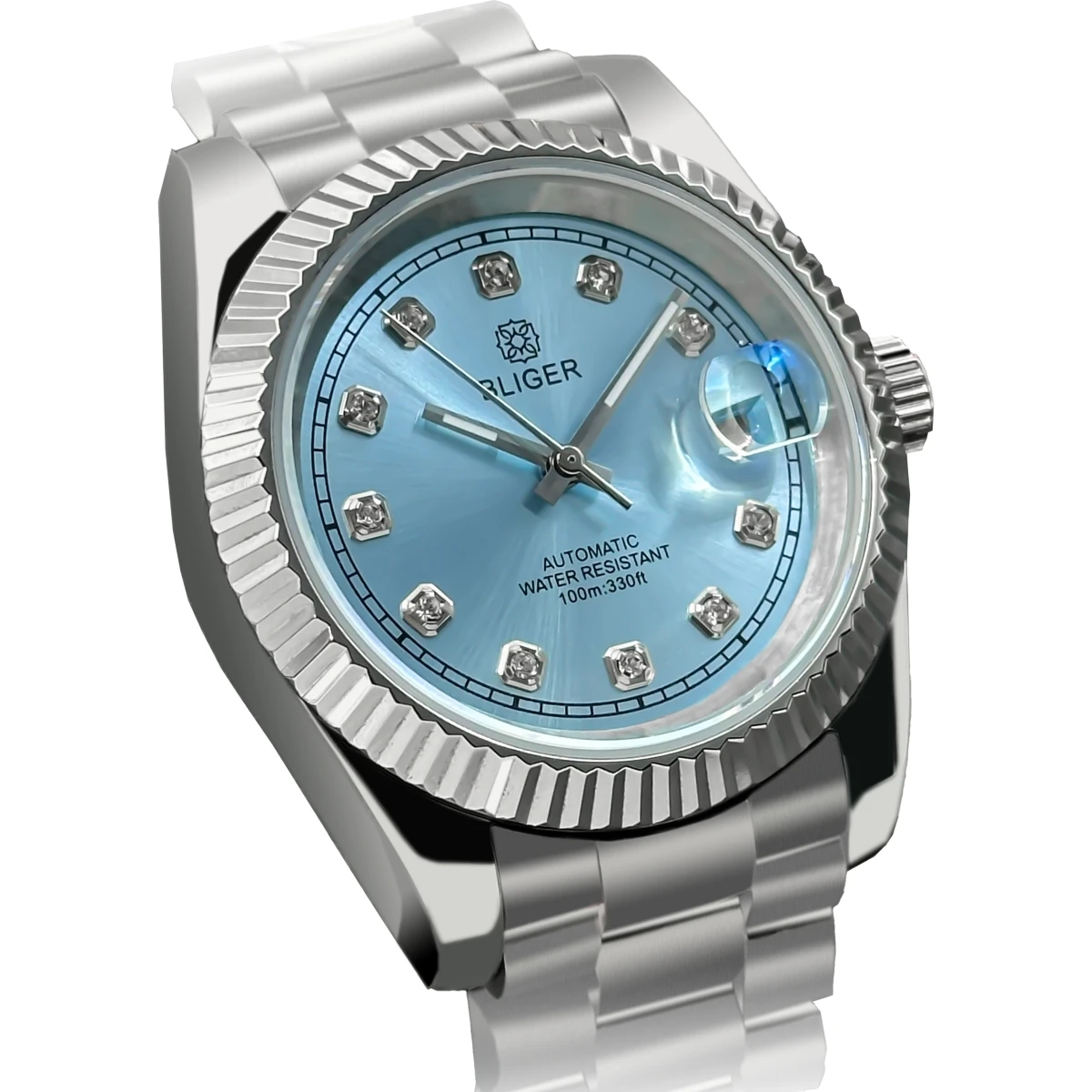 BLIGER-36mm-39mm-Men-s-watch-slot-Sunburst-Powder-dial-Diamond-Index ...