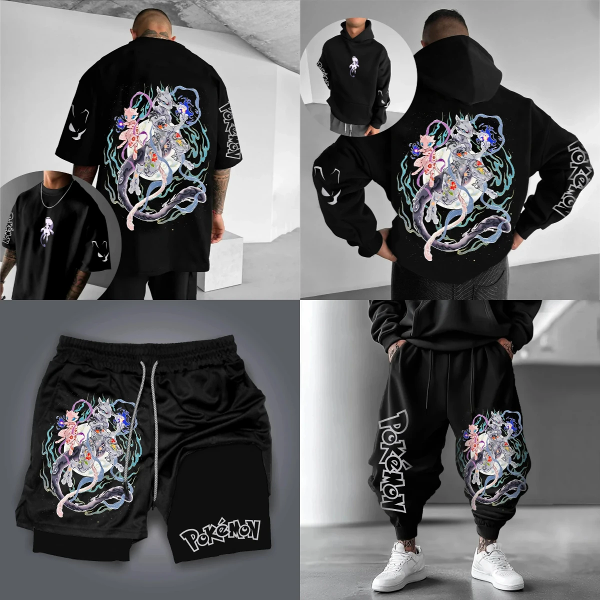 Pokémon Mewtwo&Mew Trend Print Suit Clothes Short Sleeves Shorts ...