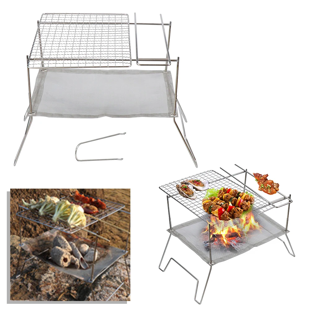 Folding-Campfire-Grill-with-Storage-Bag-Barbecue-Grill-Stove-Stainless ...