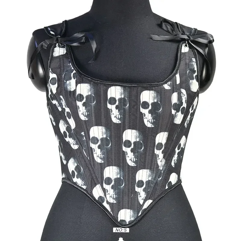 White Skull Jacquard Gothic Black Corset for Women Sexy Lace-up ...