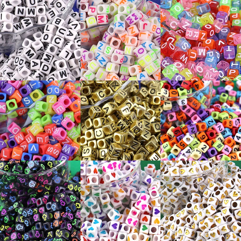 100/200pcs/lot 6x6mm Colorful Mixed Square Letter Beads Acrylic ...