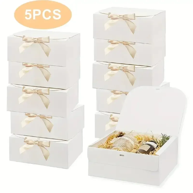 5pcs-white-khaki-one-piece-gift-box-gift-wrap-and-ribbon-gift-storage ...