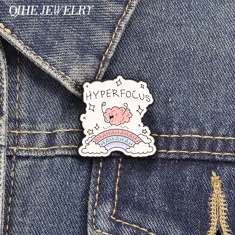 ADHD Hyperfocus Brain Brooch Enamel Pins Custom Mental Health Metal ...