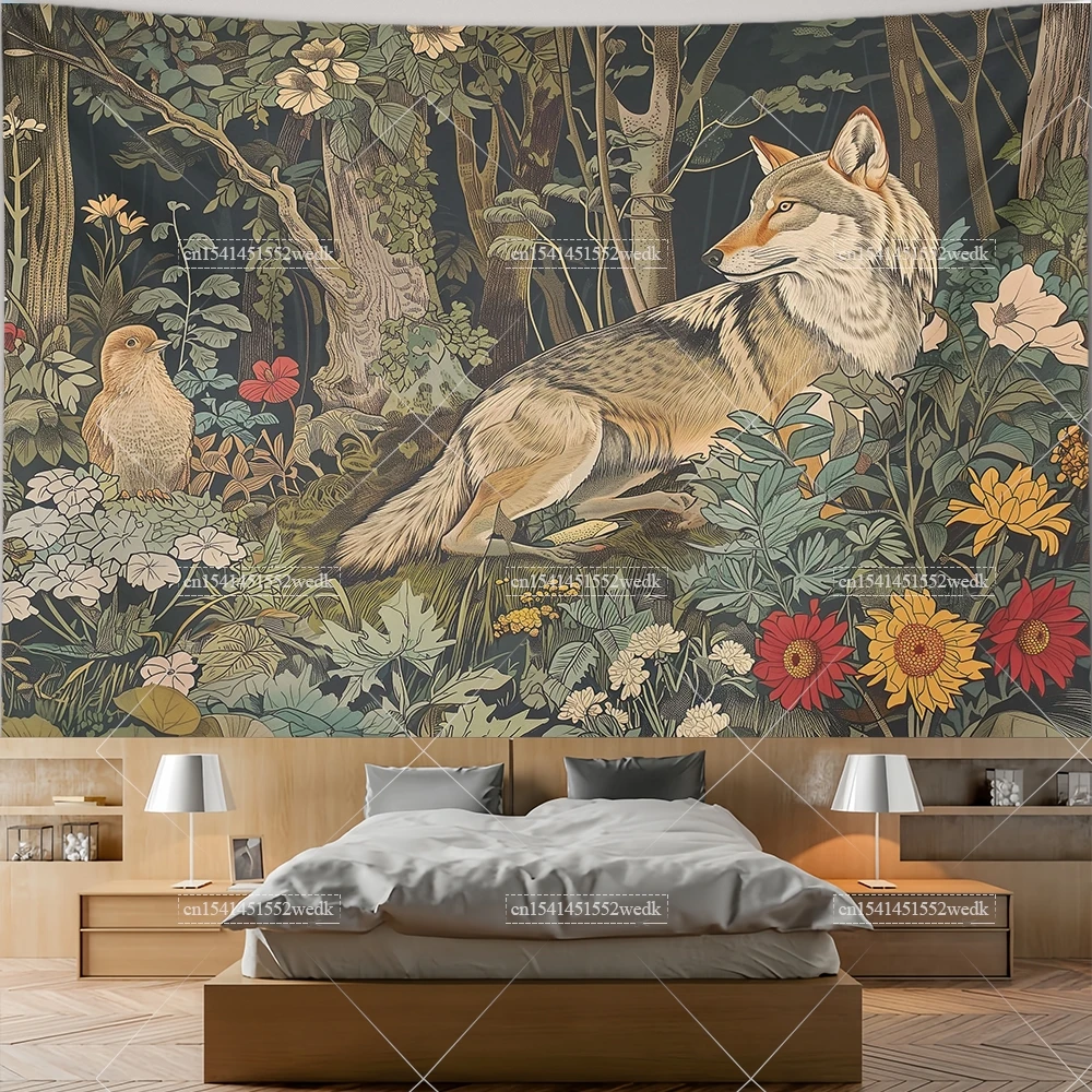Tapiz de León y cordero, tapices de animales y lobo, murales de pared ...