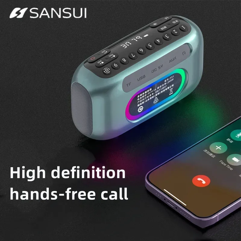 SANSUI-F31-Portable-FM-Radio-Subwoofer-Bluetooth-Speaker-Recording-LED ...