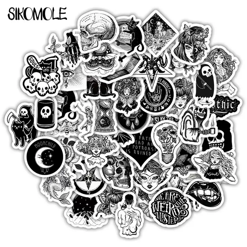 10-30-50PCS-Cartoon-Black-and-White-Stickers-DIY-Toys-Skateboard-Laptop ...