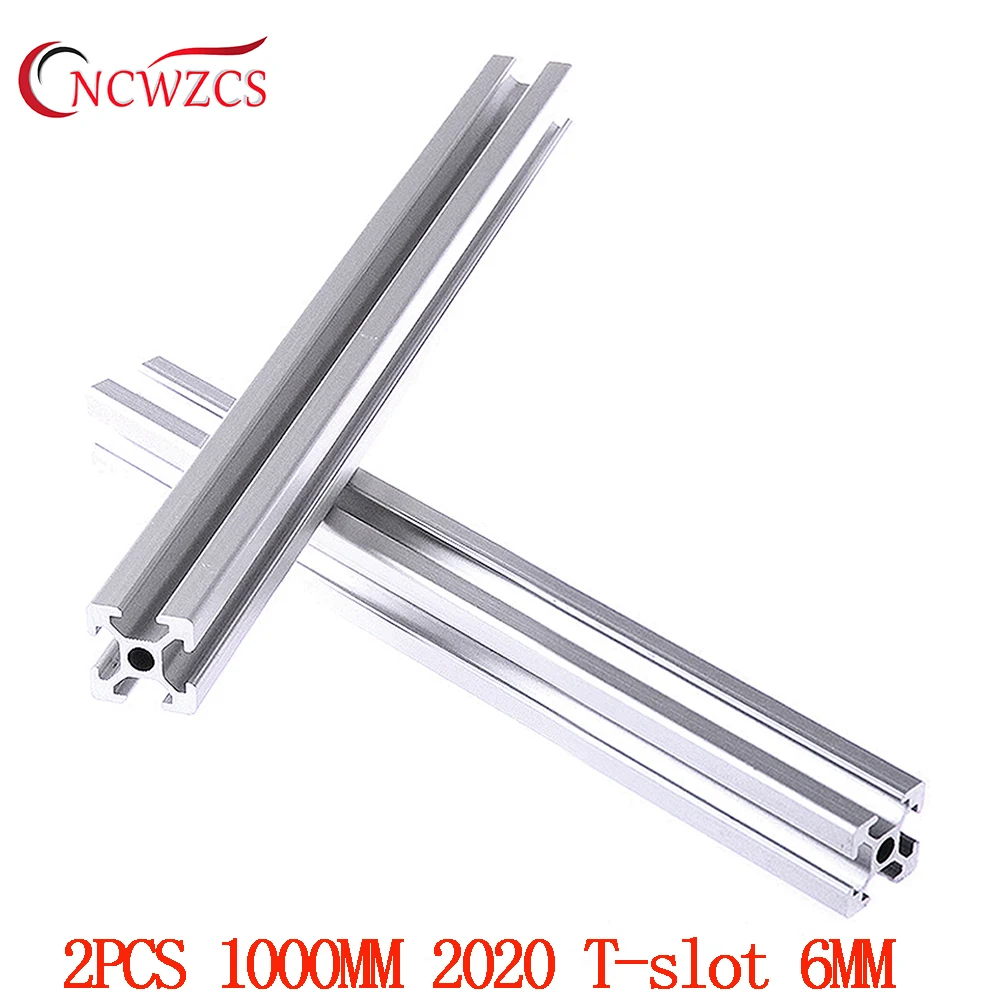2PC-1000mm-2020-Aluminum-Profile-Extrusion-European-Standard-Anodized-Linear-Rail-6mm-T-slot ...