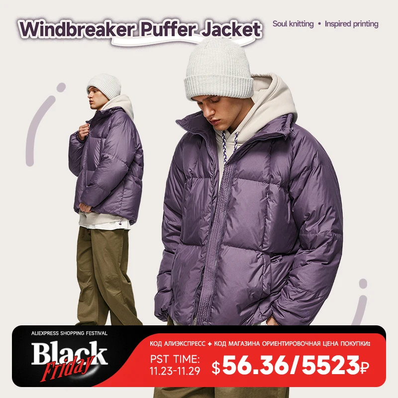 INFLATION-Solid-Color-Puffer-Jacket-Unisex-Stand-Collar-Windproof-90 ...