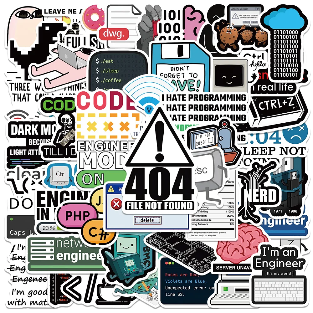50PCS-Funny-404-Net-Programmer-Coder-Engineer-Meme-Stickers-Aesthetic-Fridge-Phone-Diary-Car ...