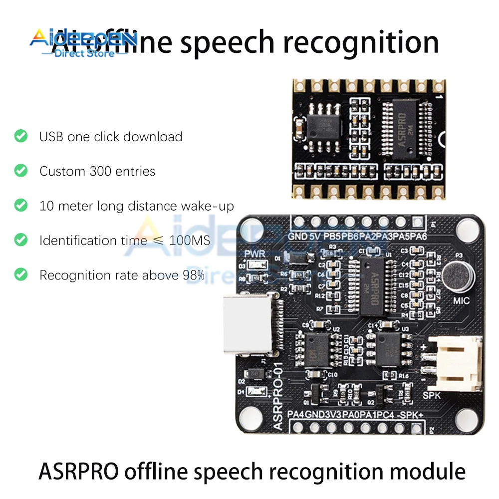 ASRPRO Intelligent Voice Recognition Module Voice Board VRM LD3320/ASR01 Development Board/Core ...