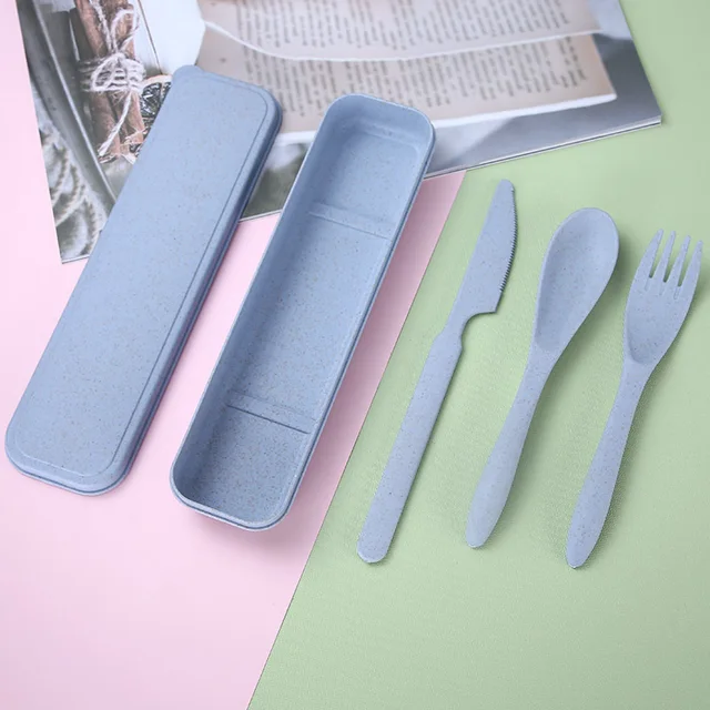 3Pcs Wheat Straw Dinnerware Set Portable Tableware Knife Fork Spoon Eco ...