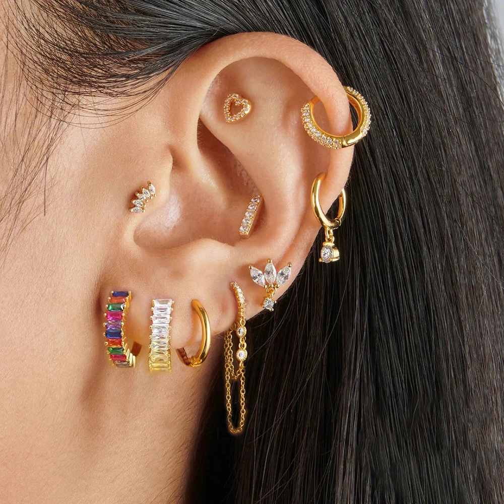 Fashion Stainless Steel Zircon Chain Hoop Earrings For Women Helix ...