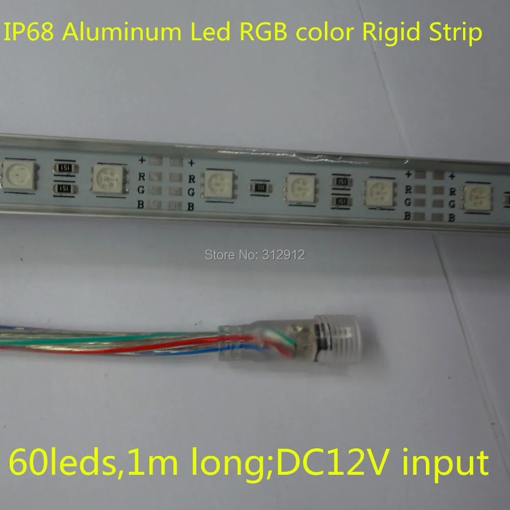 1M long IP68 Aluminum Led RGB color Rigid Strip;60leds;DC12V input ...