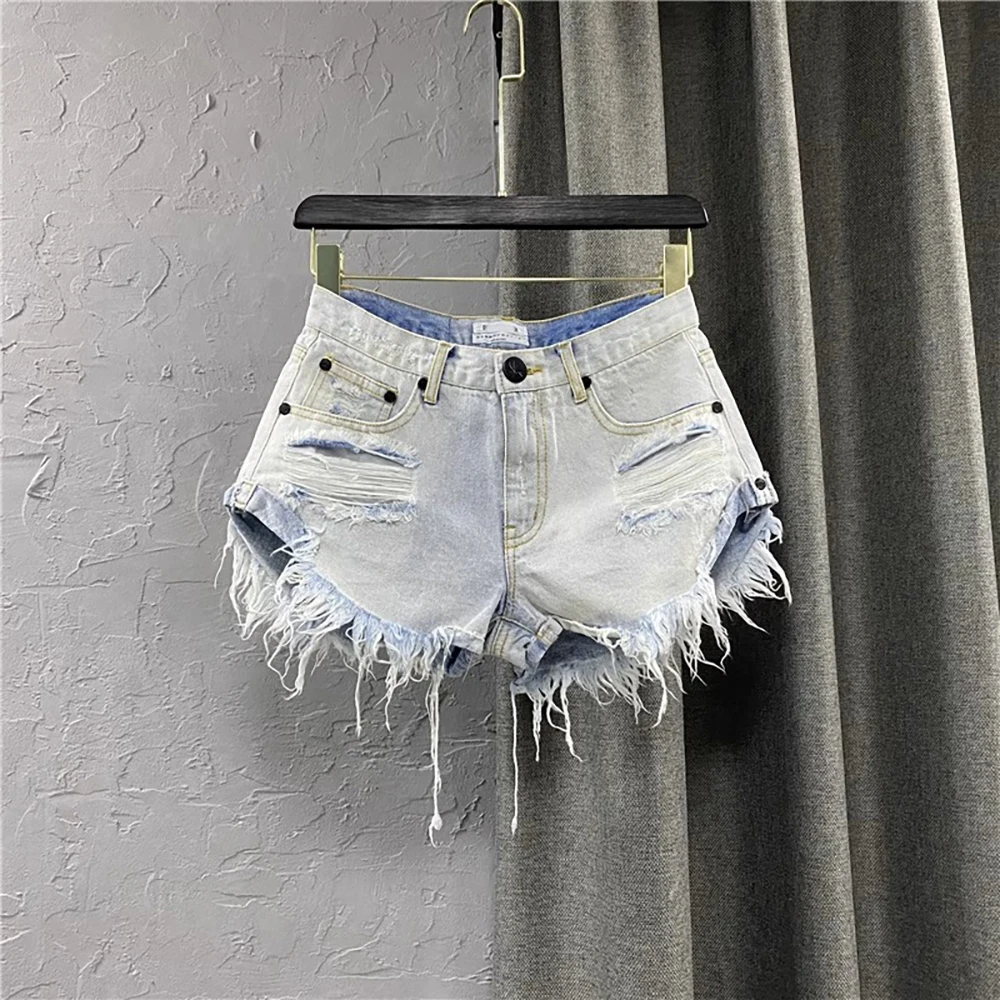 Women-Ripped-Holes-Denim-Shorts-2024-New-Summer-Fashion-Tassels-Raw ...