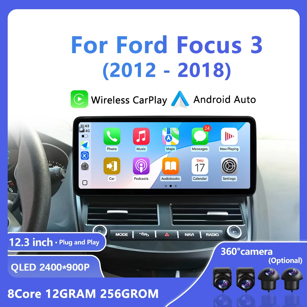 12.3“ Android For Ford Focus 3 2012- 2018 Car Video Multimedia GPS Navi ...