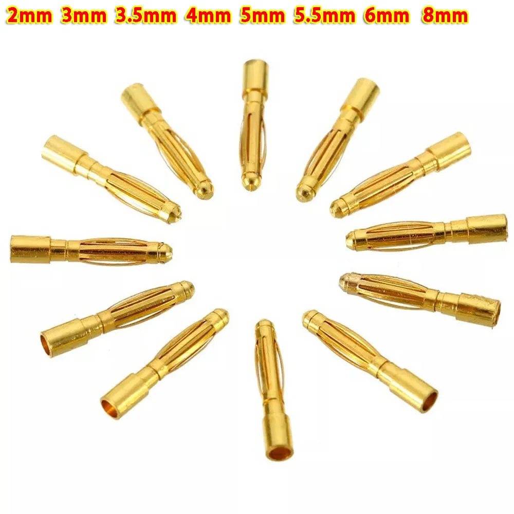1-10Pair 2mm 3mm - 8mm Bullet Banana Plug Gold-Plated Banana Male ...
