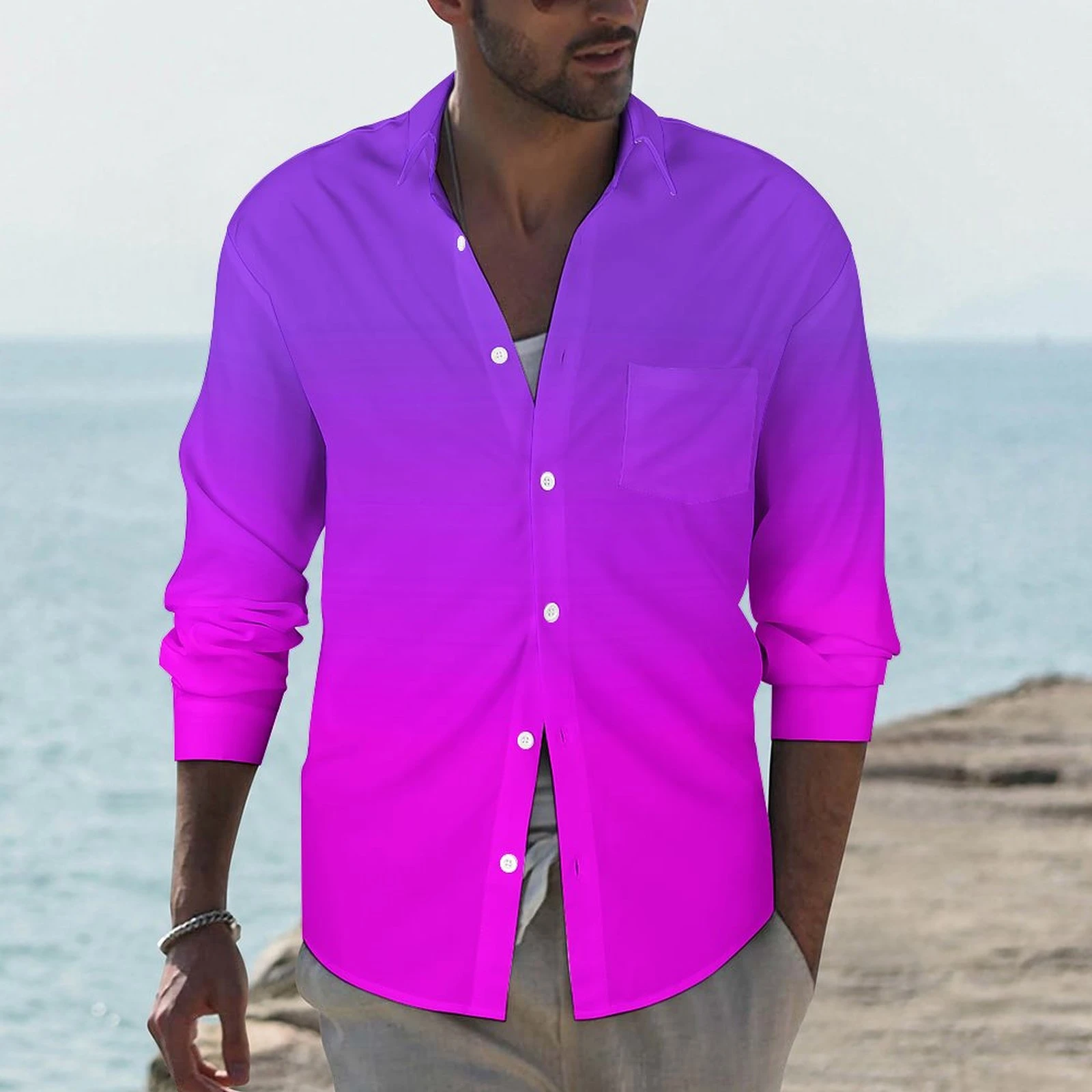 Neon Purple Mens Shirt | Shirt Neon Print | Long Neon Pink Shirt | Neon ...