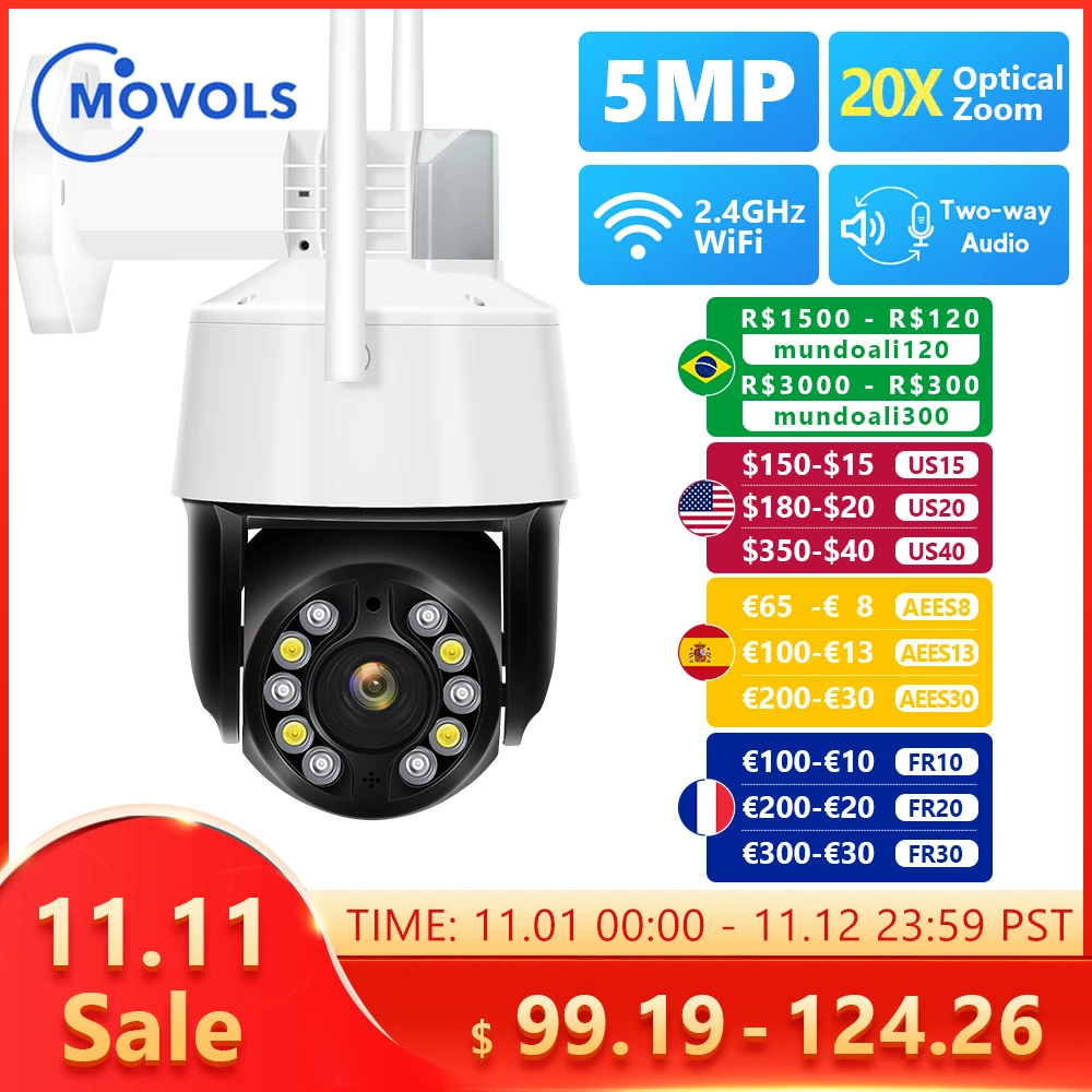 Movols 20x Zoom Wireless Ptz 5mp Tuya Wifi Two Way Audio Ip Camera Ai ...