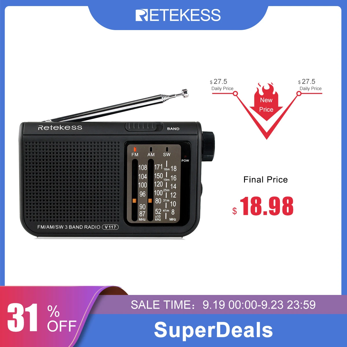 Retekess V117 Analog Am Fm Radio Transistor Shortwave Radio Powered By ...