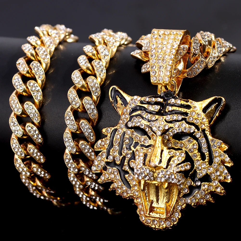 HipHop-Tiger-Pendant-Necklace-for-Men-Women-Iced-Out-Cuban-Link-Chains ...