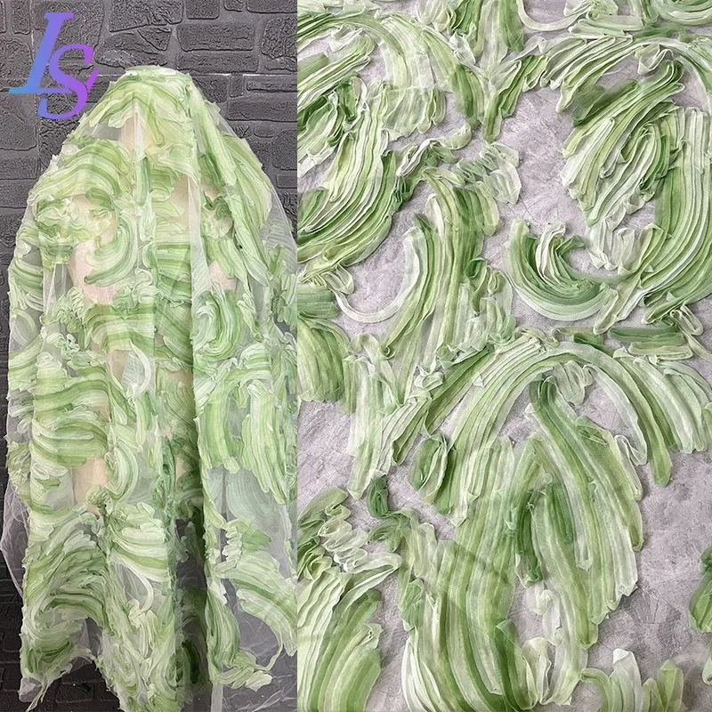 Green-Creative-Pattern-Mesh-Fabric-Heavy-Texture-Jacquard-Embroidery ...