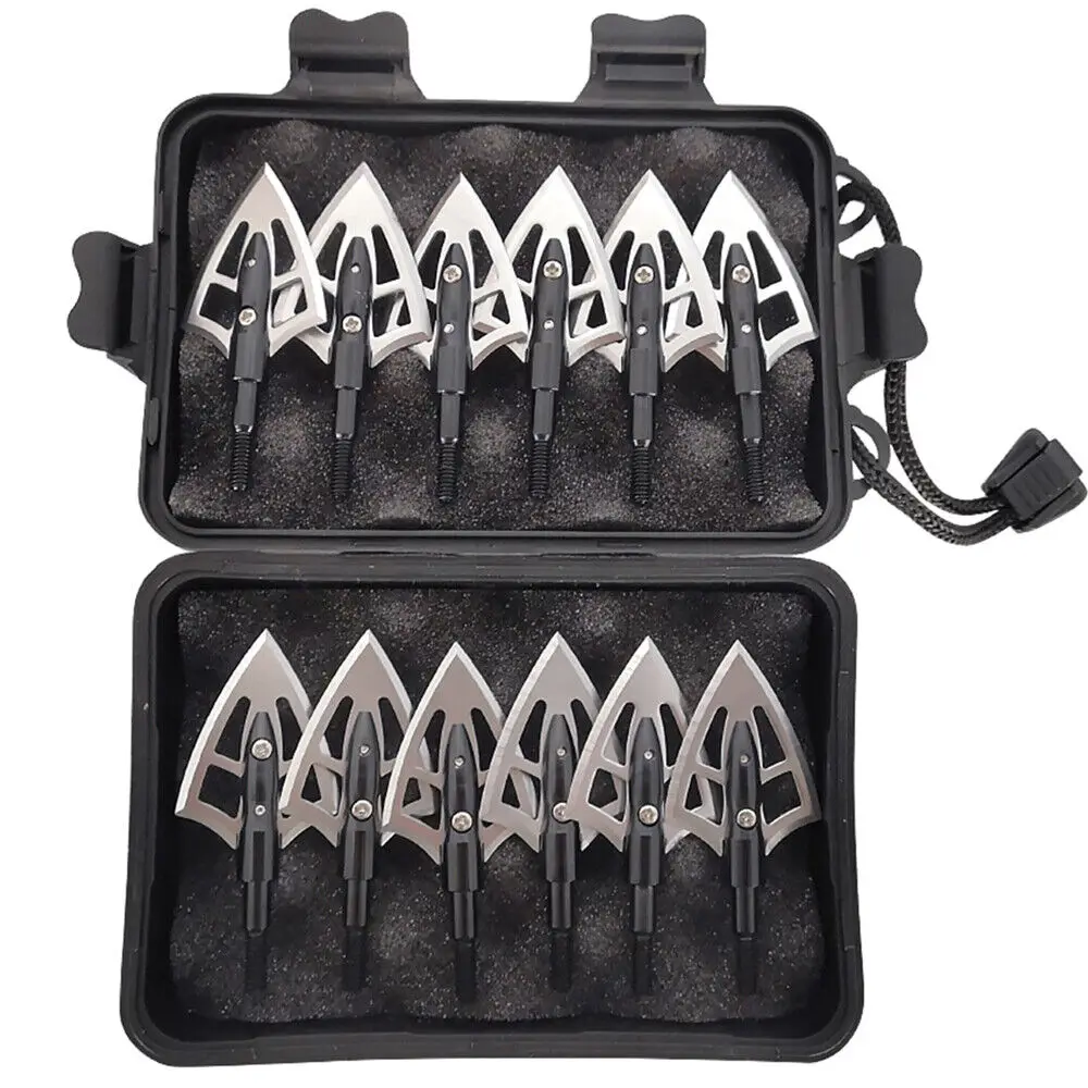 6/12pcs Archery Arrowhead Stainless Steel Broadhead Shaft 2 Blade ...