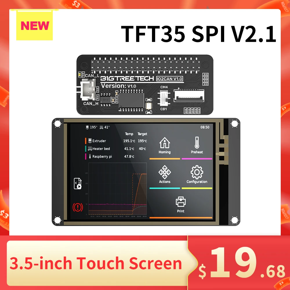 Bigtreetech Tft35 Spi V2.1 Touch Screen 3.5 Inch Display Io2can 3d Printer Parts For Btt Manta ...