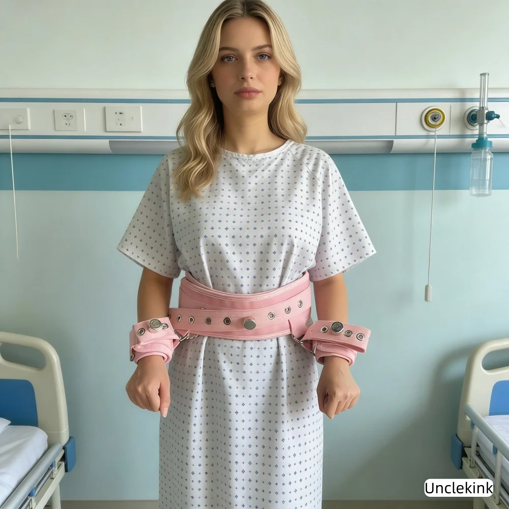 Pink Hand to Waist Restraints Belly Belt with Detachable Wrist Cuffs ...