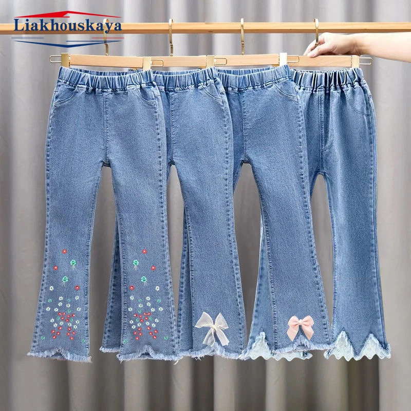 110-160cm-Jeans-Pants-Denim-For-Kids-Girls-Pearls-Jeans-Girls-Spring ...