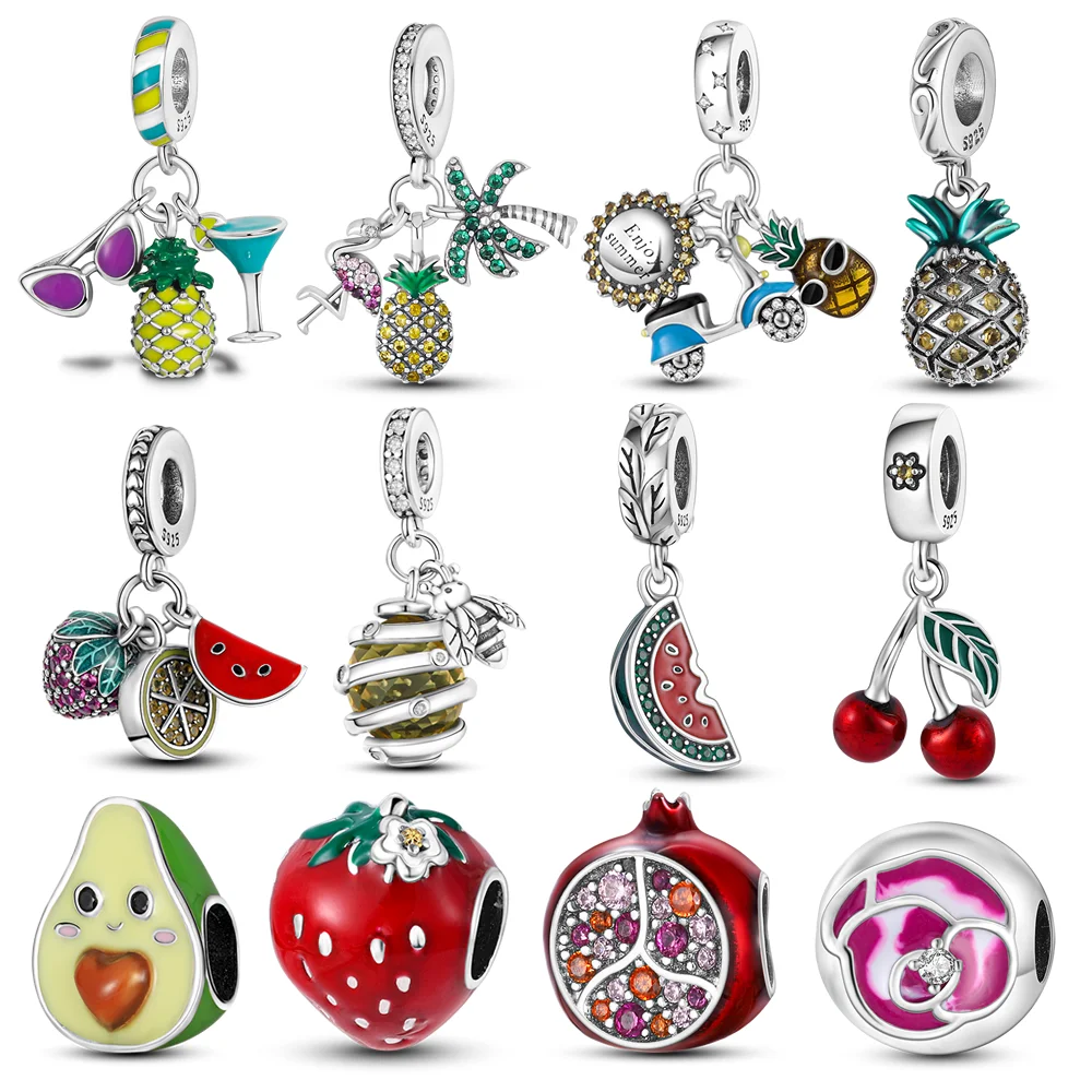 Fit Original Pandora Bracelet Fruits Series Beads Charms 925 Sterling Silver Grapes Strawberries ...