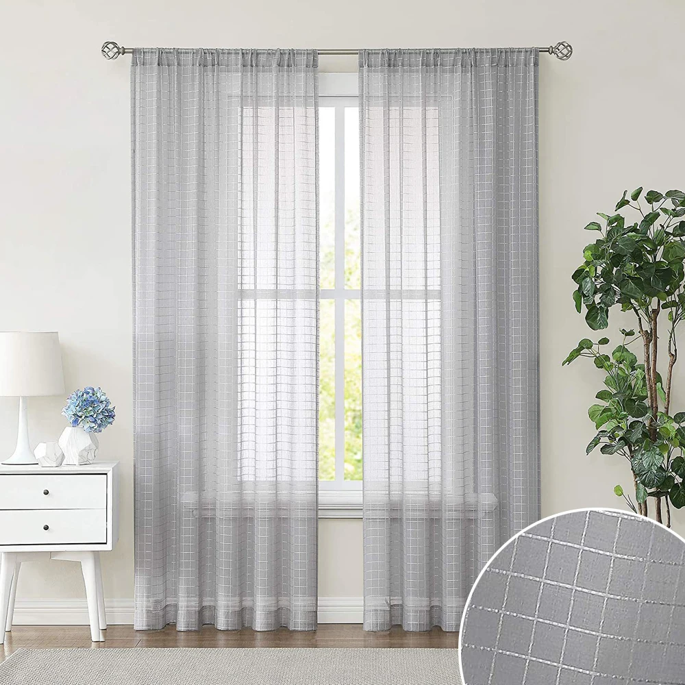 Jacquard Plaid Sheer Curtains for Living Room Tulle Curtain Panel ...