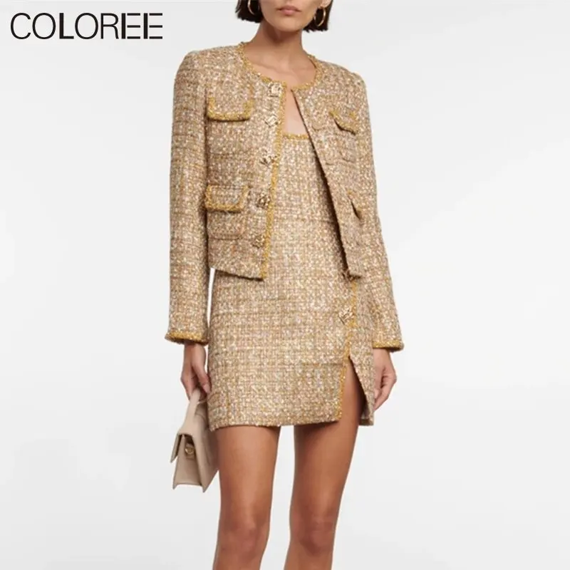 Gold-Tweed-Jacket-for-Women-2023-Autumn-Winter-Luxury-Designers-Elegant ...