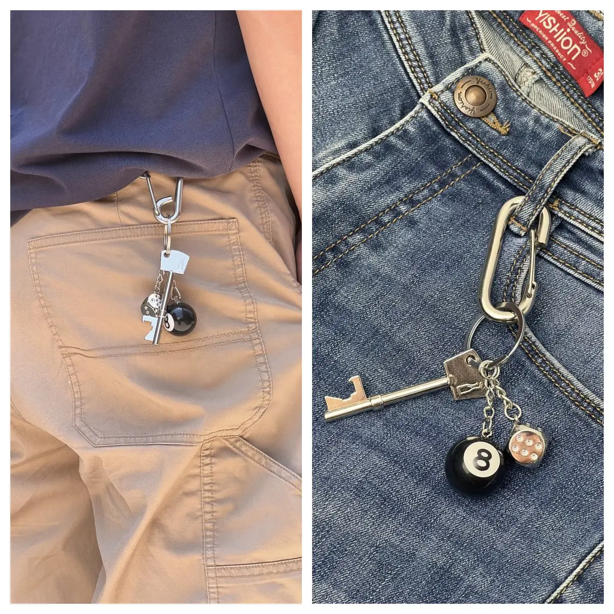 Metal-carabiner-keychain-fashion-Black-8-Lucky-Dice-Portable-bottle ...