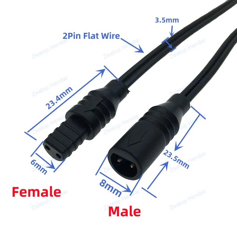 1Pair 2Pin Mini Flat Wire Waterproof Cable Small Black Male and Female ...
