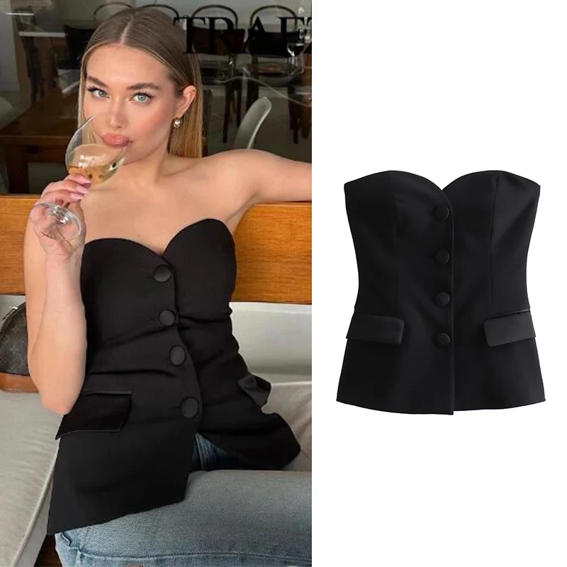 TRAF-Women-s-Strapless-Patchwork-Bustier-Tops-Fashion-Sexy-Backless ...