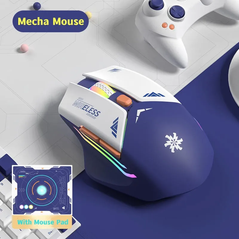 Novo mecha bluetooth mouse cyberpunk sem fio azul mudo rgb luz azul ...