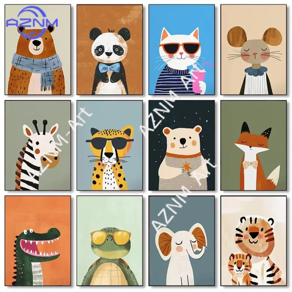 1pc Funny Cute Cartoon Animals Minimalist Nordic Posters Prints Canvas ...