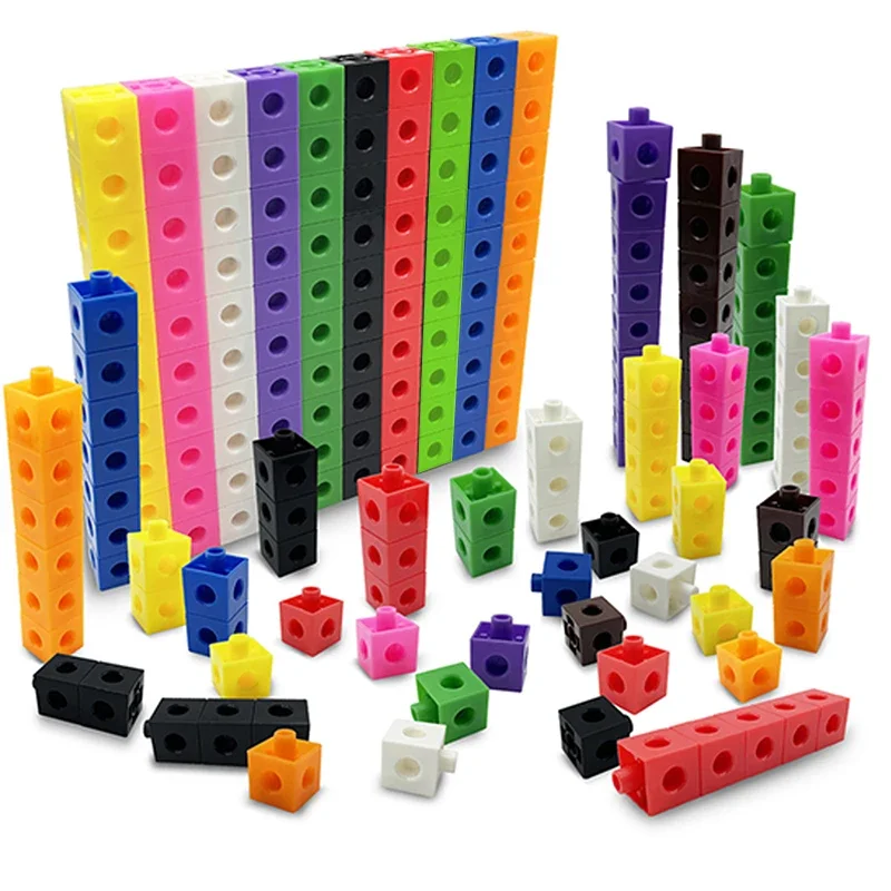 Kids-100pcs-Cubes-Montessori-Math-Toy-10-Color-Rainbow-Link-Cube-Snap ...